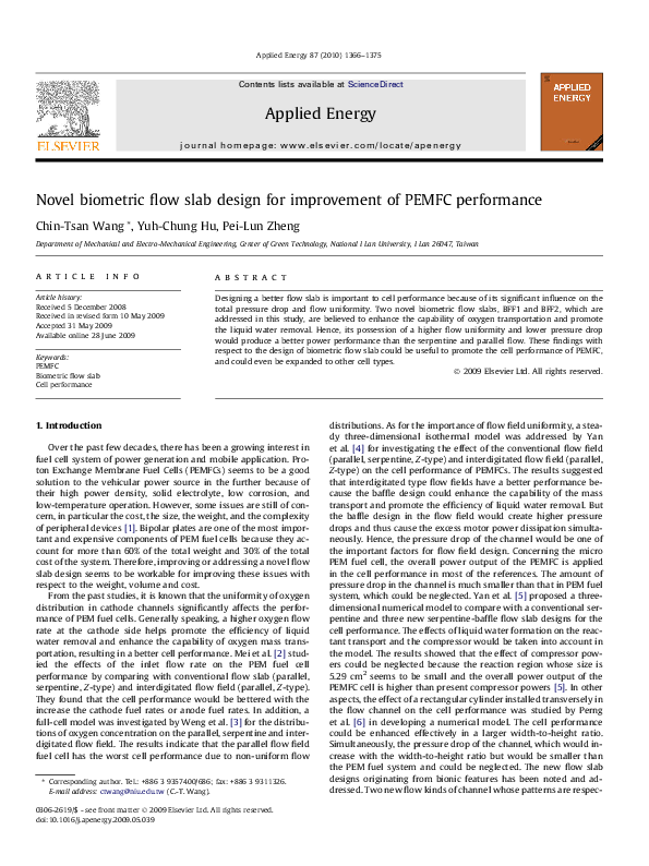 (PDF) Novel biometric flow slab design for improvement of PEMFC performance