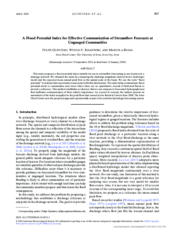 (PDF) A Flood Potential Index for Effective Communication of Streamflow ...