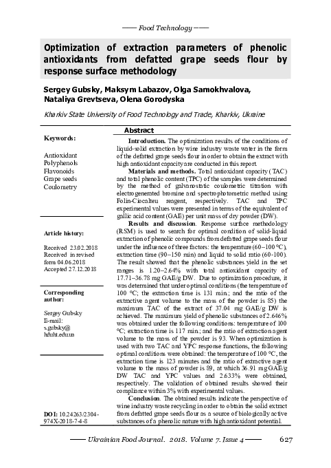 (PDF) Optimization of extraction parameters of phenolic antioxidants from defatted grape seeds ...