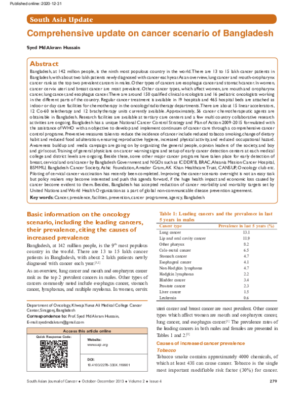 (PDF) Comprehensive update on cancer scenario of Bangladesh