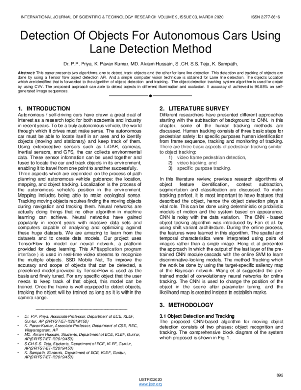Pdf Object Detection For Autonomous Cars