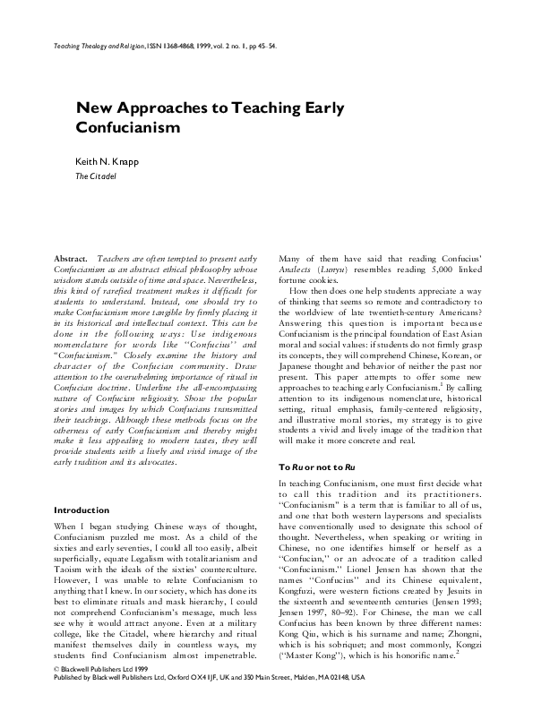 (PDF) New Approaches to Teaching Early Confucianism