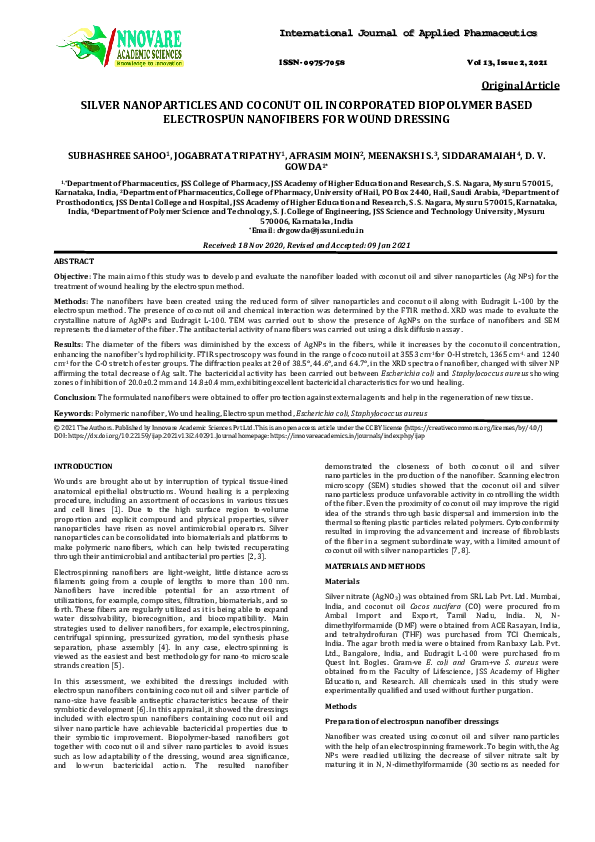 Pdf Silver Nanoparticles And Coconut Oil Incorporated Biopolymer