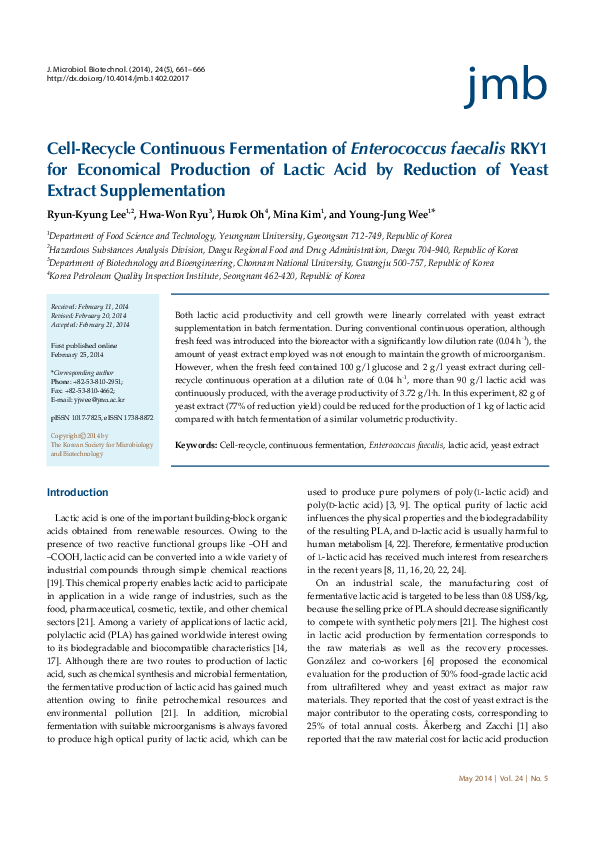 (PDF) Production of lactic acid using a new homofermentative E ...