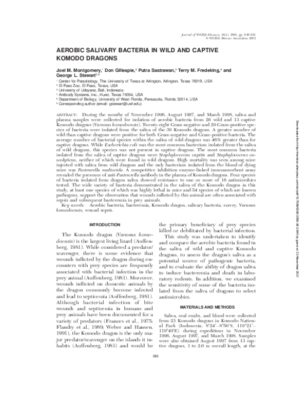 (PDF) Aerobic Salivary Bacteria in Wild and Captive Komodo Dragons