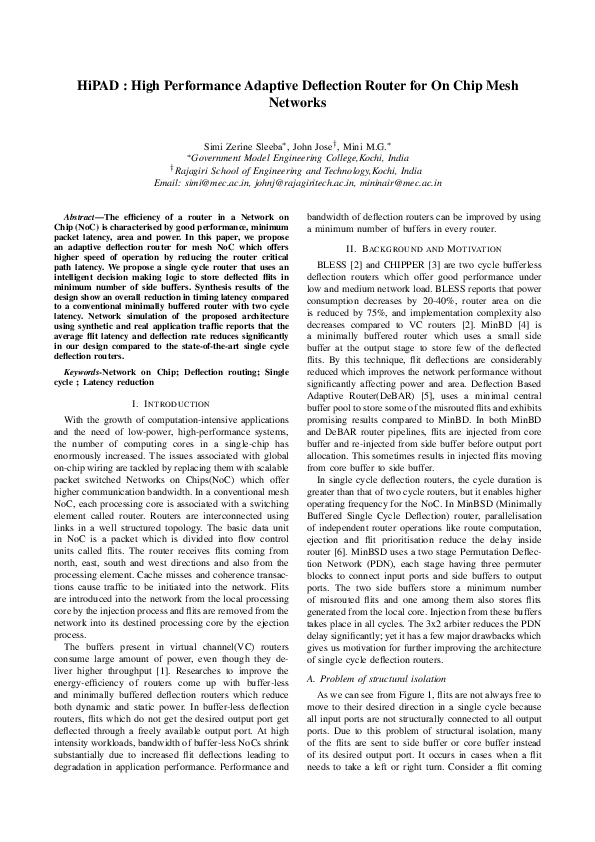 (PDF) HiPAD: High Performance Adaptive Deflection Router for On-Chip ...