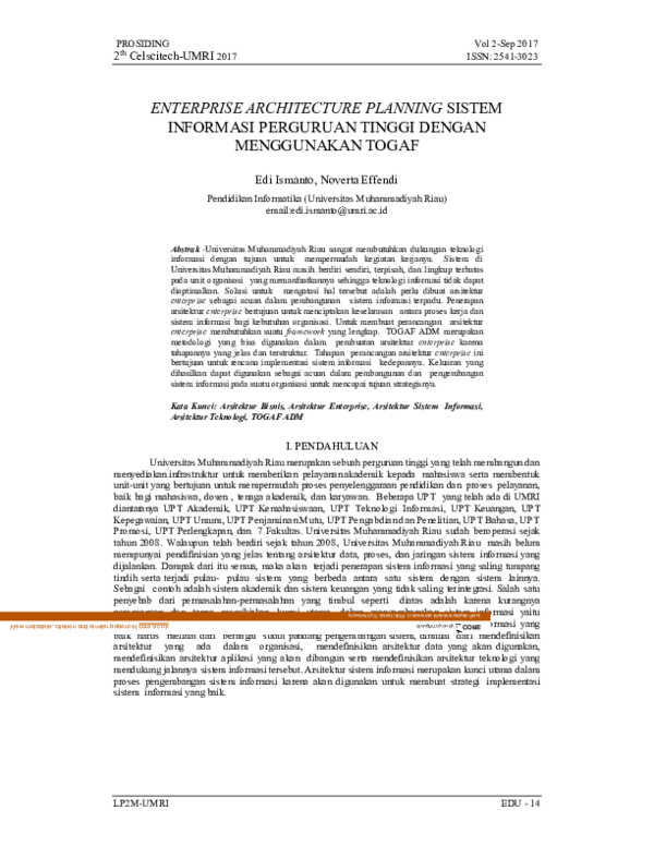 (PDF) Enterprise Architecture Planning Sistem Informasi Perguruan Tinggi Dengan Menggunakan Togaf