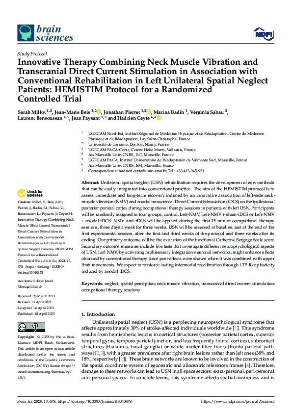 (PDF) Neck Muscle Vibration and tDCS for Left Unilateral Neglect Therapy