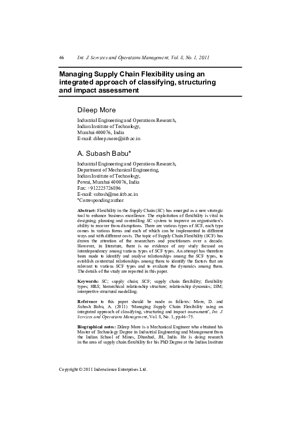 (PDF) Managing Supply Chain Flexibility using an integrated approach of ...