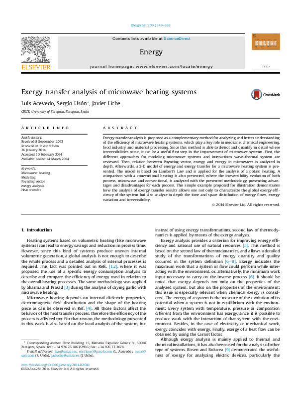 (PDF) Exergy transfer analysis of microwave heating systems