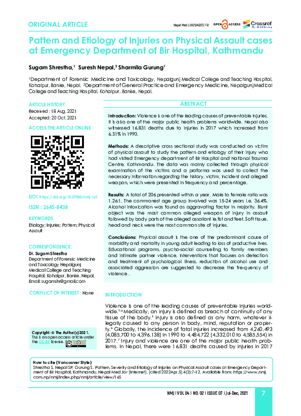 (PDF) Pattern and Etiology of Injuries on Physical Assault cases at ...