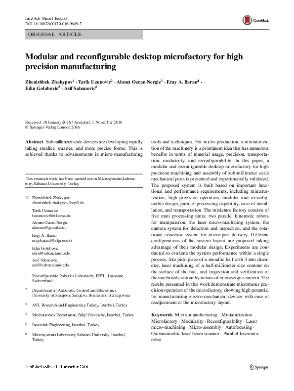 (PDF) Modular and reconfigurable desktop microfactory for high precision manufacturing
