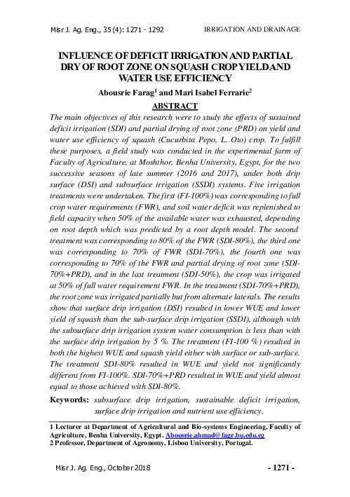 Pdf Influence Of Deficit Irrigation And Partial Dry Of Root Zone On