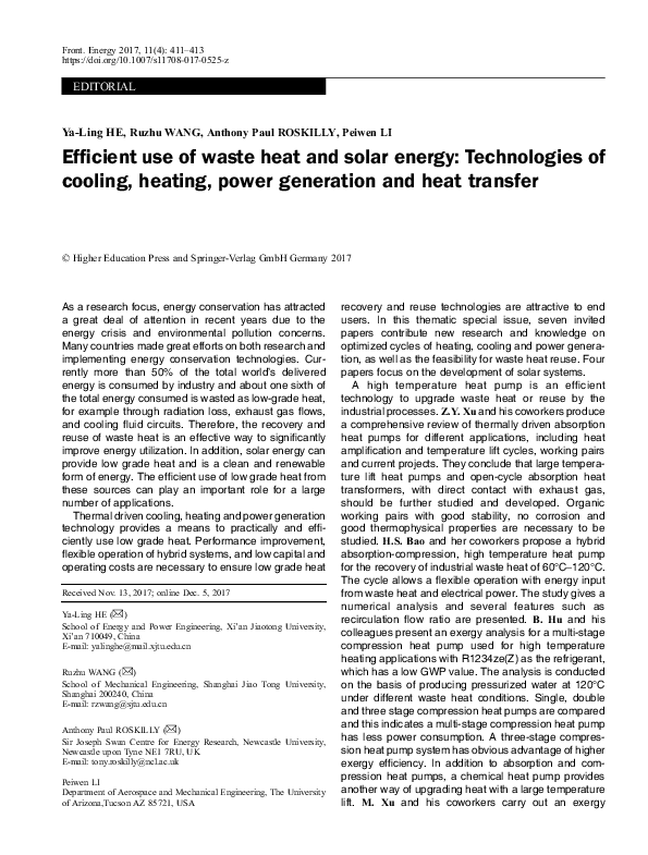 (PDF) Efficient use of waste heat and solar energy: Technologies of ...