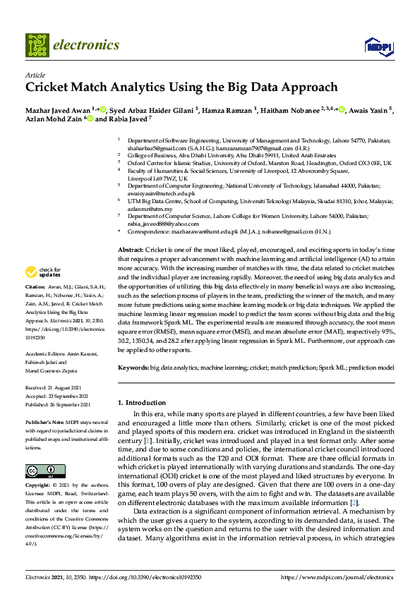 (PDF) Cricket Match Analytics Using the Big Data Approach