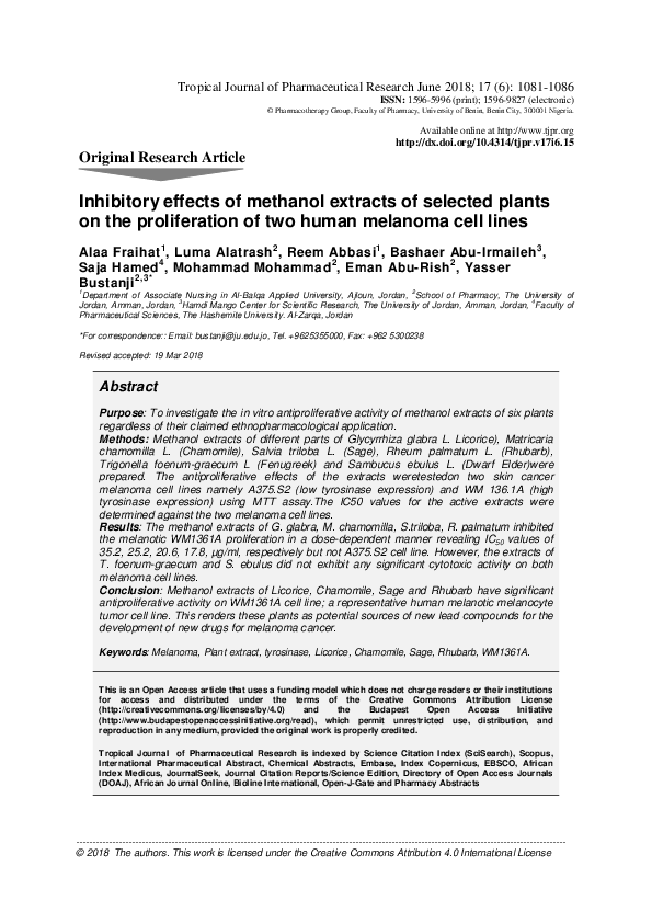 (PDF) Inhibitory effects of methanol extracts of selected plants on ...