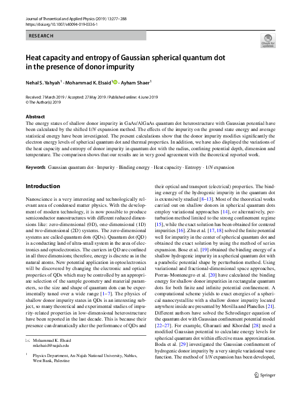 (PDF) Heat capacity and entropy of a GaAs quantum dot with Gaussian ...