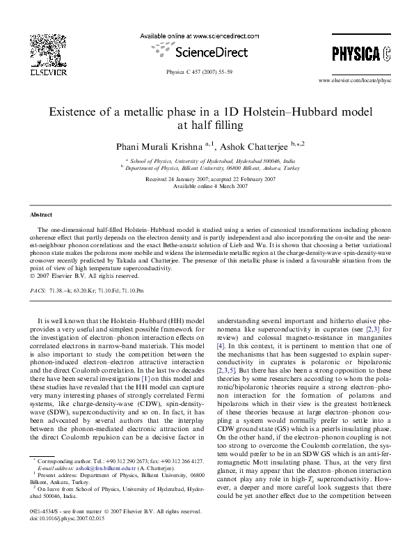 (PDF) Existence of a metallic phase in a 1D Holstein–Hubbard model at ...