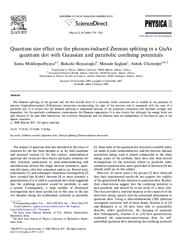 (PDF) Quantum size effect on the phonon-induced Zeeman splitting in a GaAs quantum dot with ...