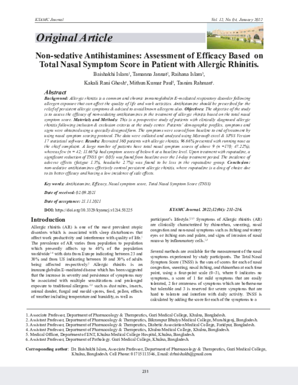 (PDF) Non-sedative Antihistamines: Assessment of Efficacy Based on ...