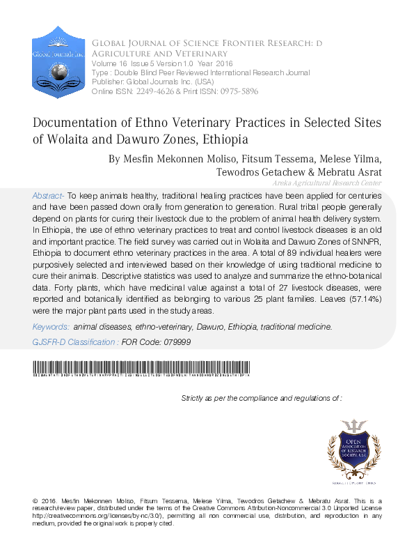 (PDF) Documentation of Ethno Veterinary Practices in Selected Sites of ...
