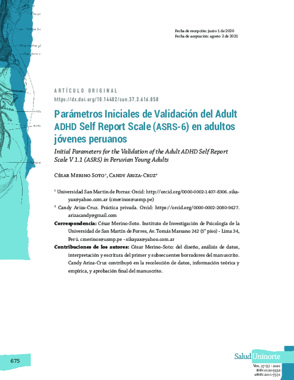 (PDF) Parámetros Iniciales de Validación del Adult ADHD Self Report ...