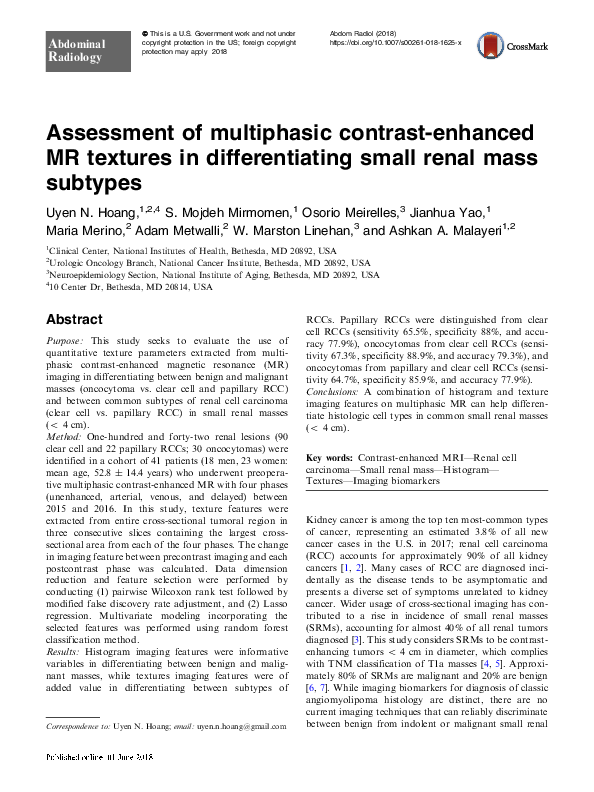 (PDF) Assessment of multiphasic contrast-enhanced MR textures in ...