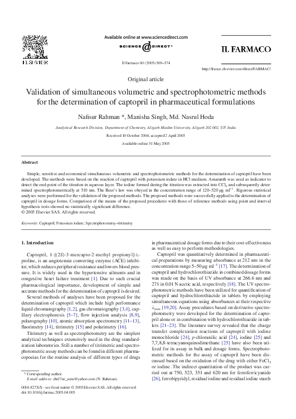 (PDF) Validation of simultaneous volumetric and spectrophotometric methods for the determination ...