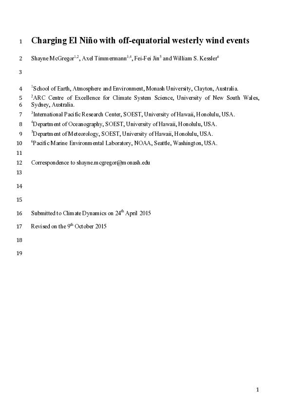 (PDF) Charging El Niño with off-equatorial westerly wind events | Axel ...