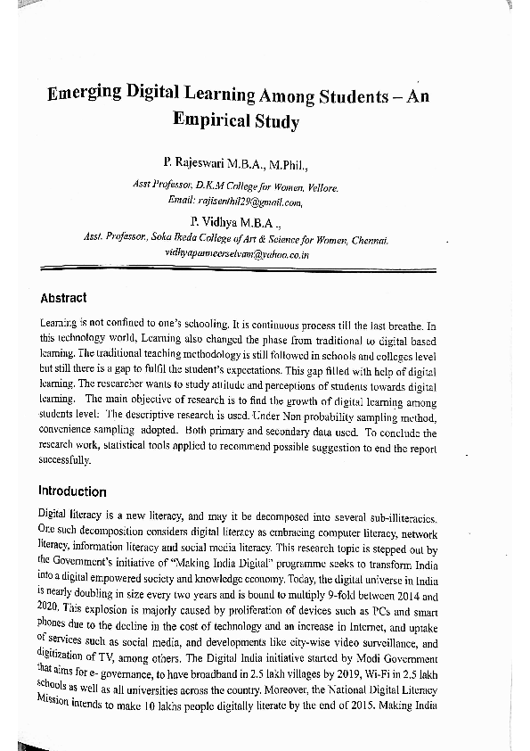 (PDF) Emerging Digital Learning among Students- An Empirical Study