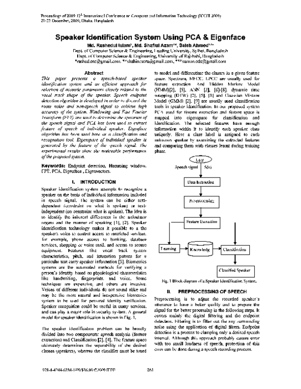 (PDF) Speaker identification system using PCA & eigenface
