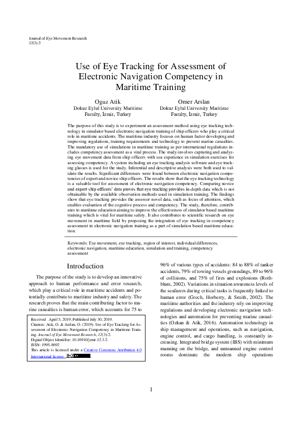 (PDF) Use of eye tracking for assessment of electronic navigation ...