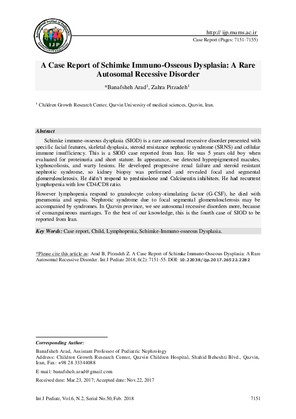 (PDF) A Case Report of Schimke Immuno-Osseous Dysplasia: A Rare Autosomal Recessive Disorder ...