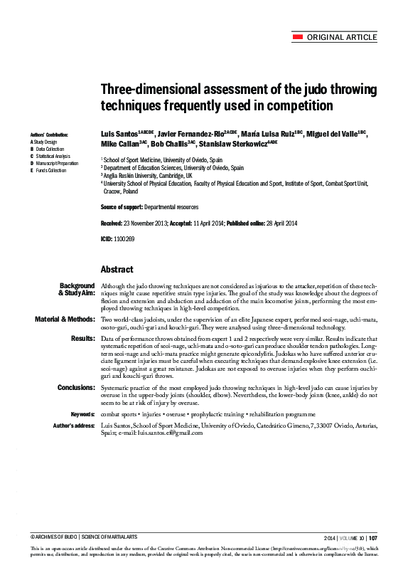 (PDF) Three-dimensional assessment of the judo throwing techniques ...