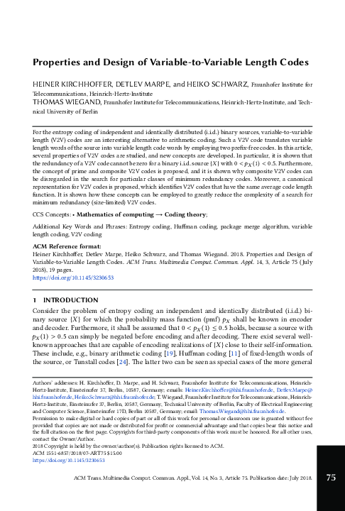 Pdf Properties And Design Of Variable To Variable Length Codes