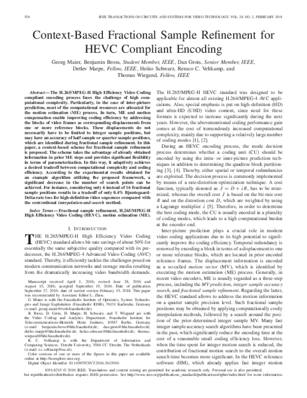 Pdf Context Based Fractional Sample Refinement For Hevc Compliant Encoding
