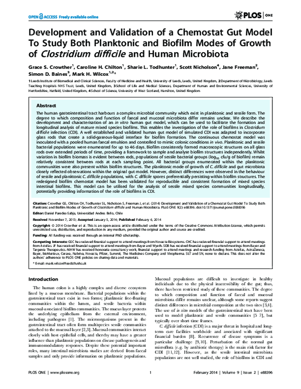 (PDF) Development and Validation of a Chemostat Gut Model To Study Both Planktonic and Biofilm ...