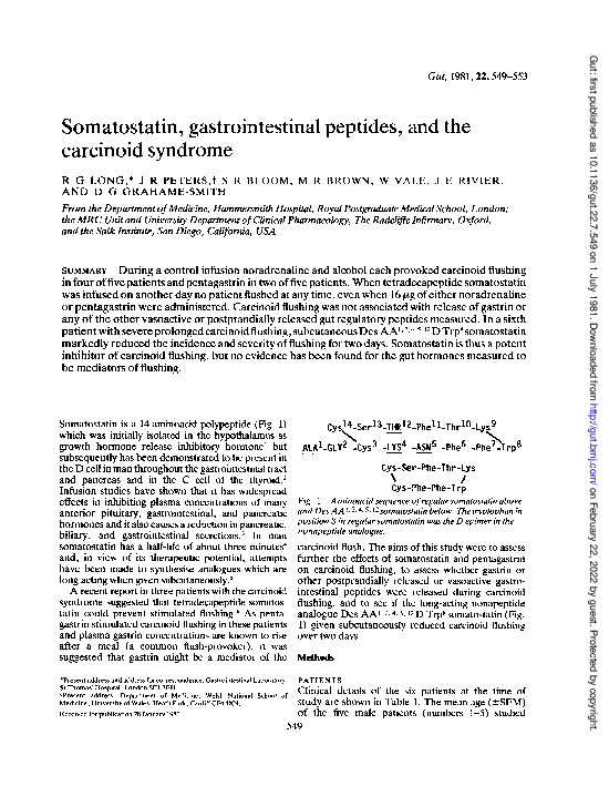 (PDF) Somatostatin, gastrointestinal peptides, and the carcinoid syndrome