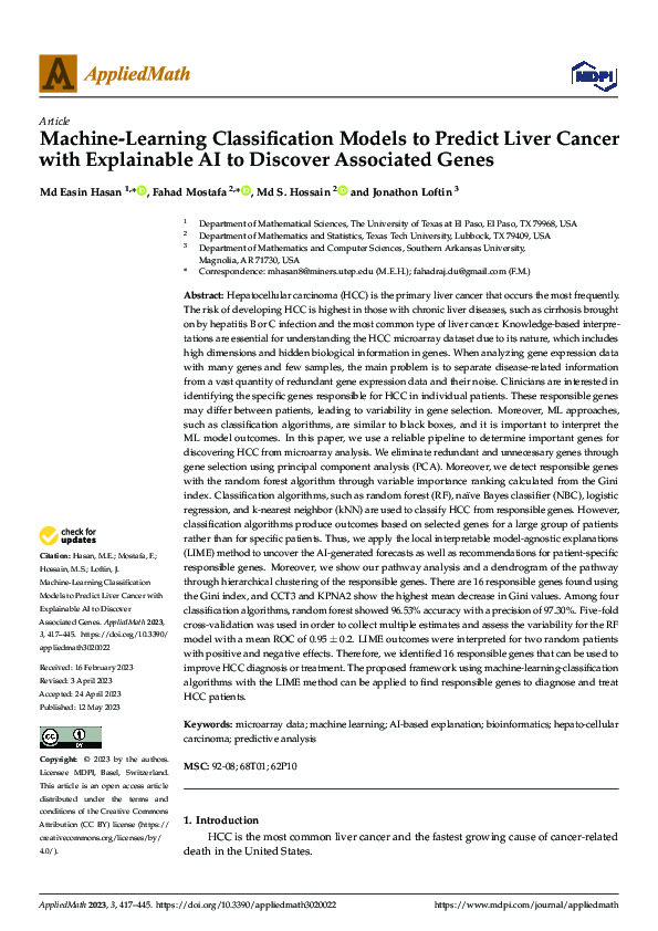 (PDF) Machine-Learning Classification Models to Predict Liver Cancer with Explainable AI to ...