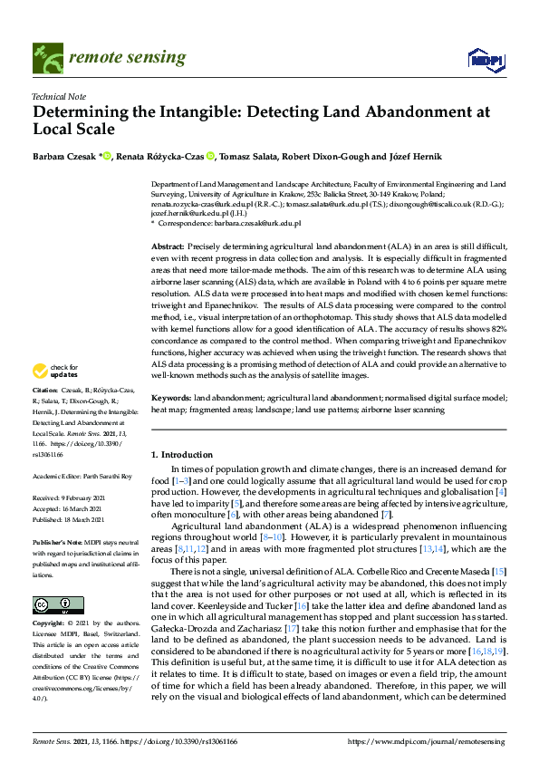 (PDF) Determining the Intangible: Detecting Land Abandonment at Local Scale