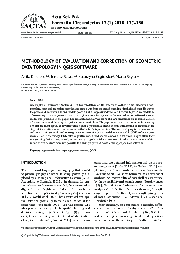 Pdf Methodology Of Evaluation And Correction Of Geometric Data