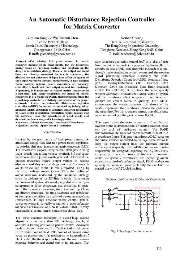 (PDF) An automatic disturbance rejection controller for matrix converter