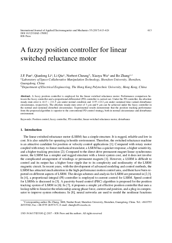Pdf A Fuzzy Position Controller For Linear Switched Reluctance Motor
