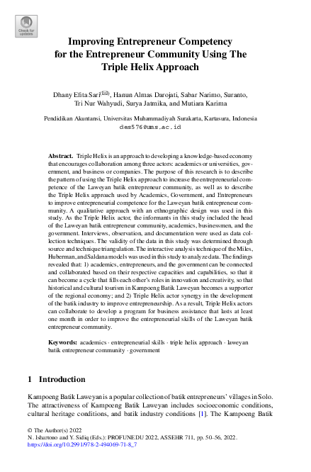 (PDF) Improving Entrepreneur Competency for the Entrepreneur Community Using The Triple Helix ...