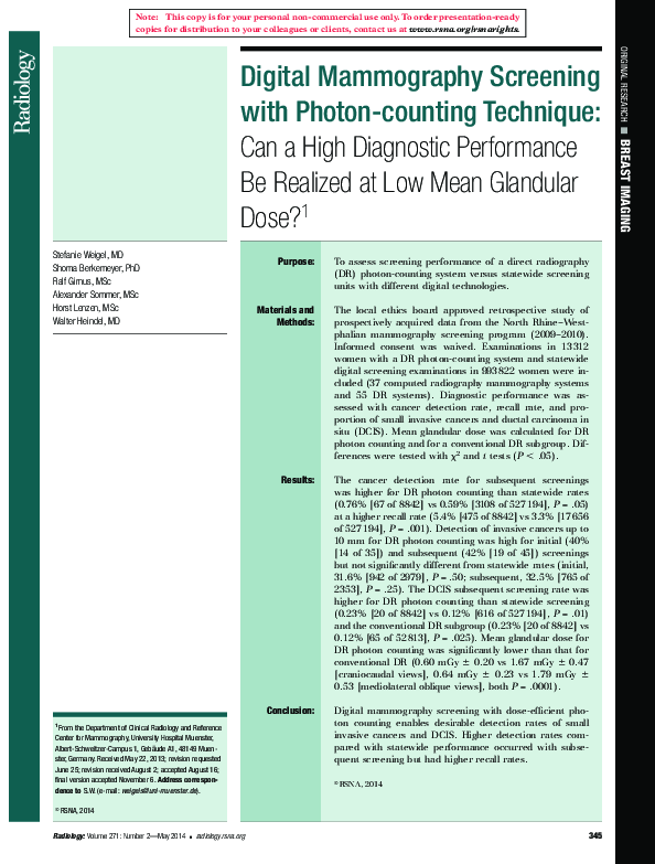 (PDF) Digital Mammography Screening with Photon-counting Technique: Can a High Diagnostic ...