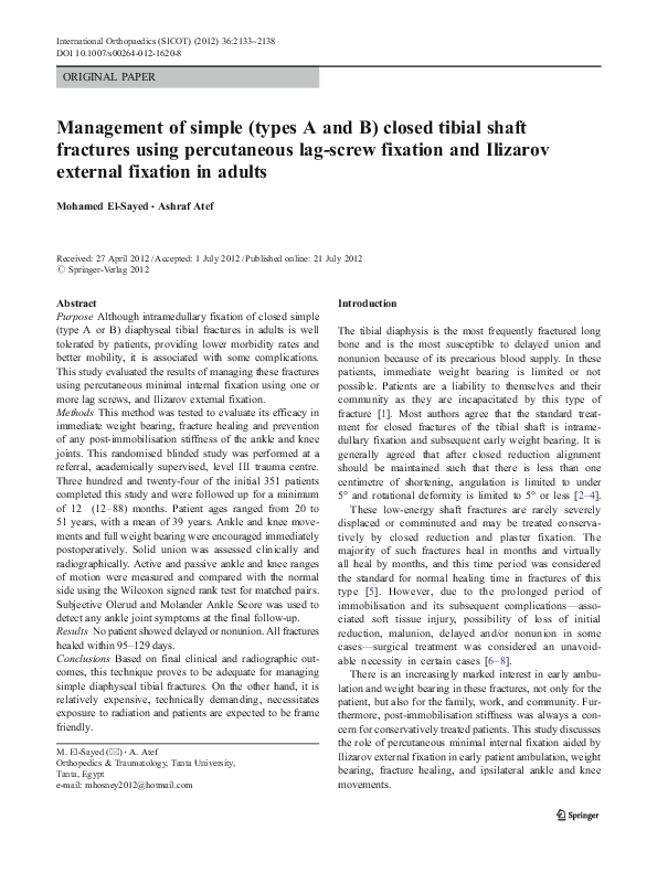 (PDF) Management of simple (types A and B) closed tibial shaft ...