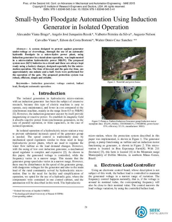 (PDF) Small hydro Floodgate Automation Using Induction Generator in ...