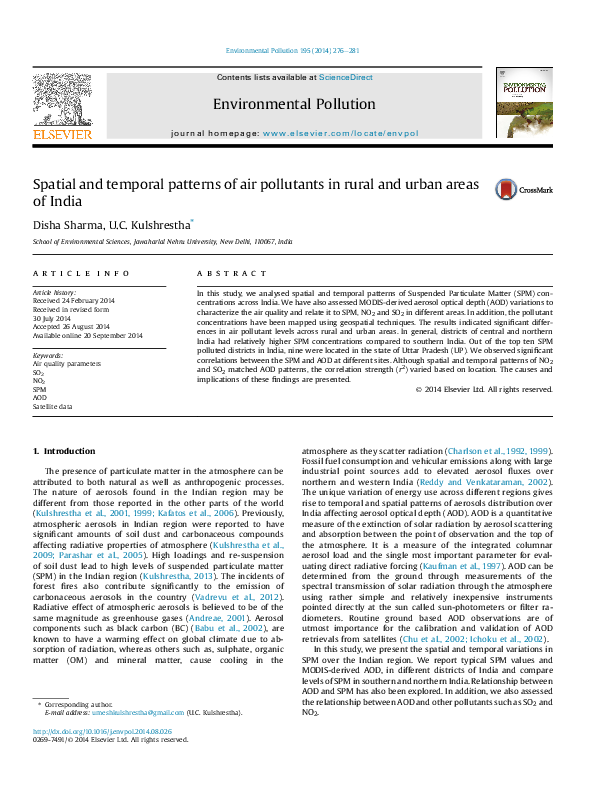 Pdf Spatial And Temporal Patterns Of Air Pollutants In Rural And