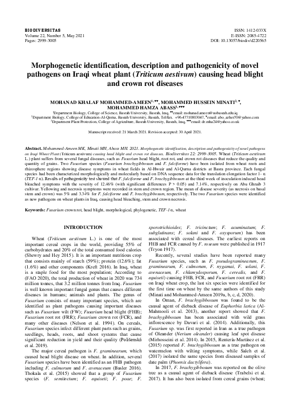 (PDF) Morphogenetic identification, description and pathogenicity of novel pathogens on Iraqi ...