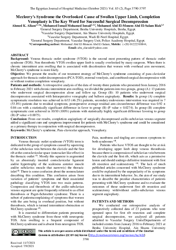 (PDF) Mccleery’s Syndrome the Overlooked Cause of Swollen Upper Limb ...